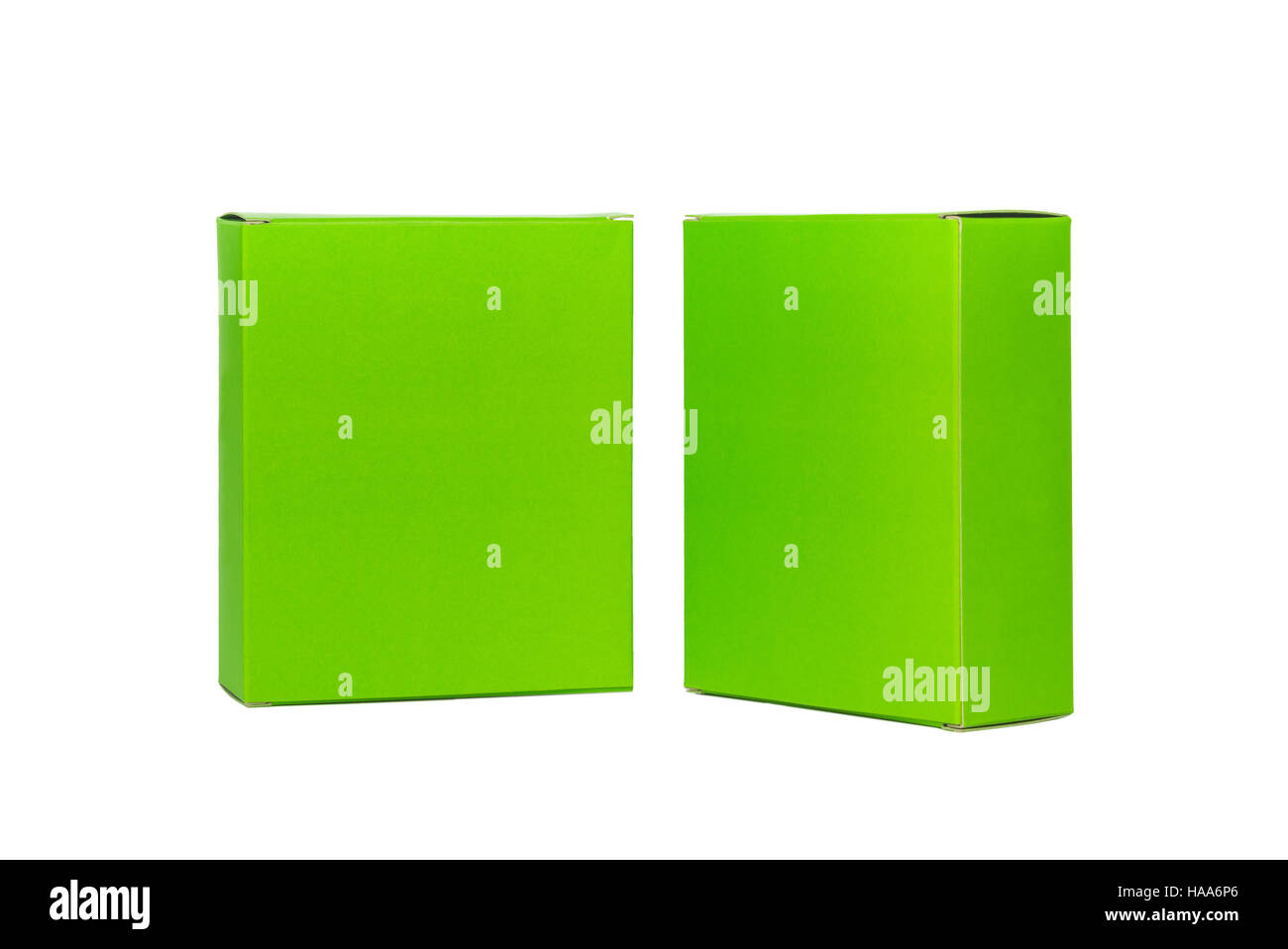 Two Green Box with lid open or green paper package box isolated on ...