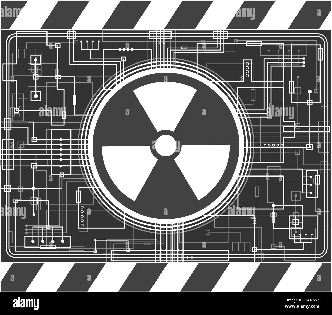 Nuclear background with the sign of radiation. Black and white vector ...