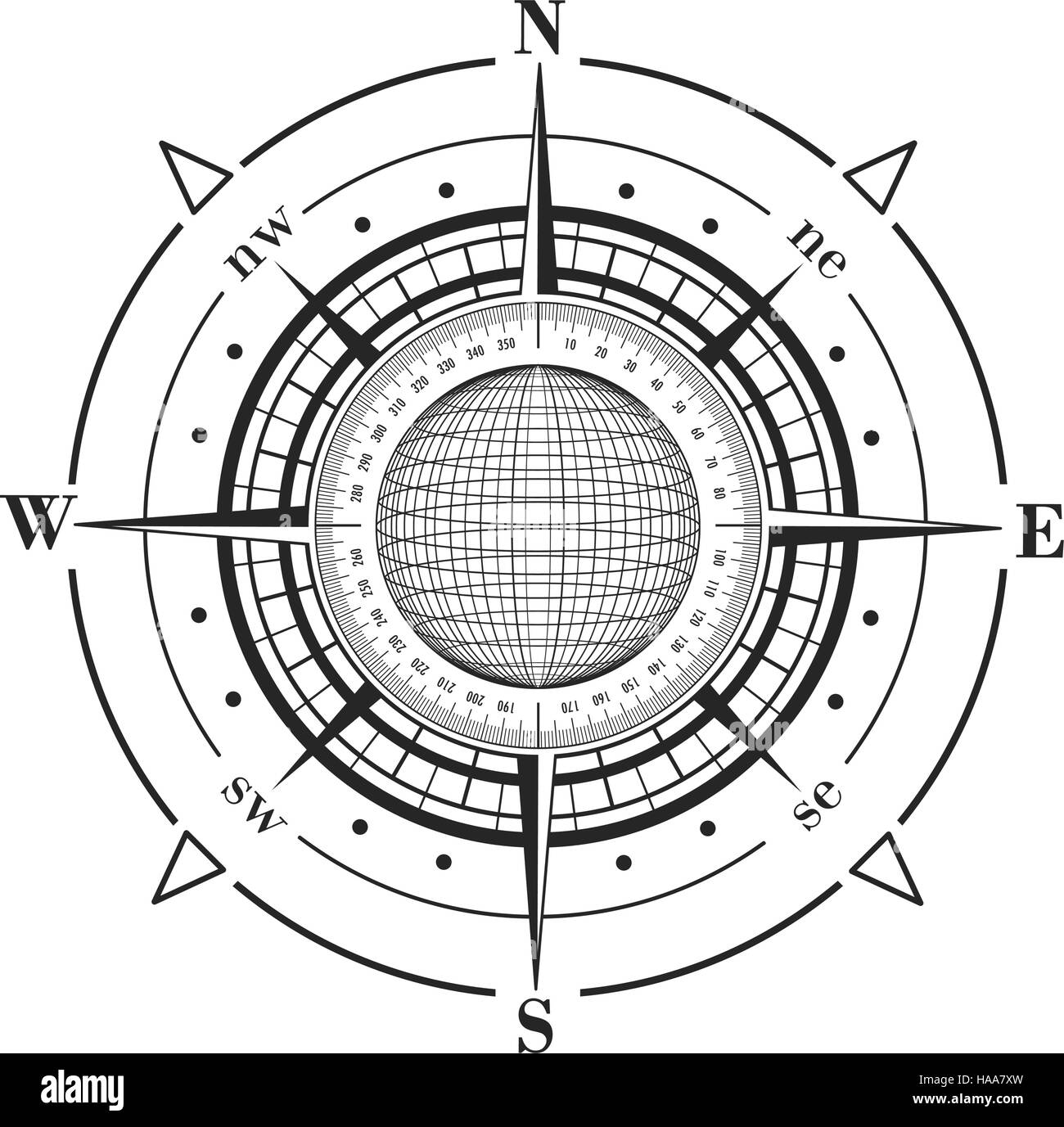 Radar compass rose with globe. Vector illustration Stock Vector Image ...