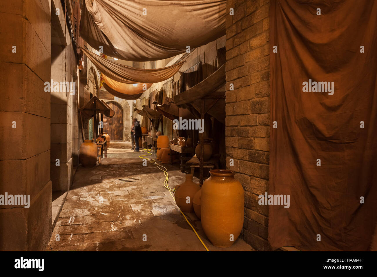 City of Barcelona by night in Catalonia, Spain, Old Town, Gothic ...