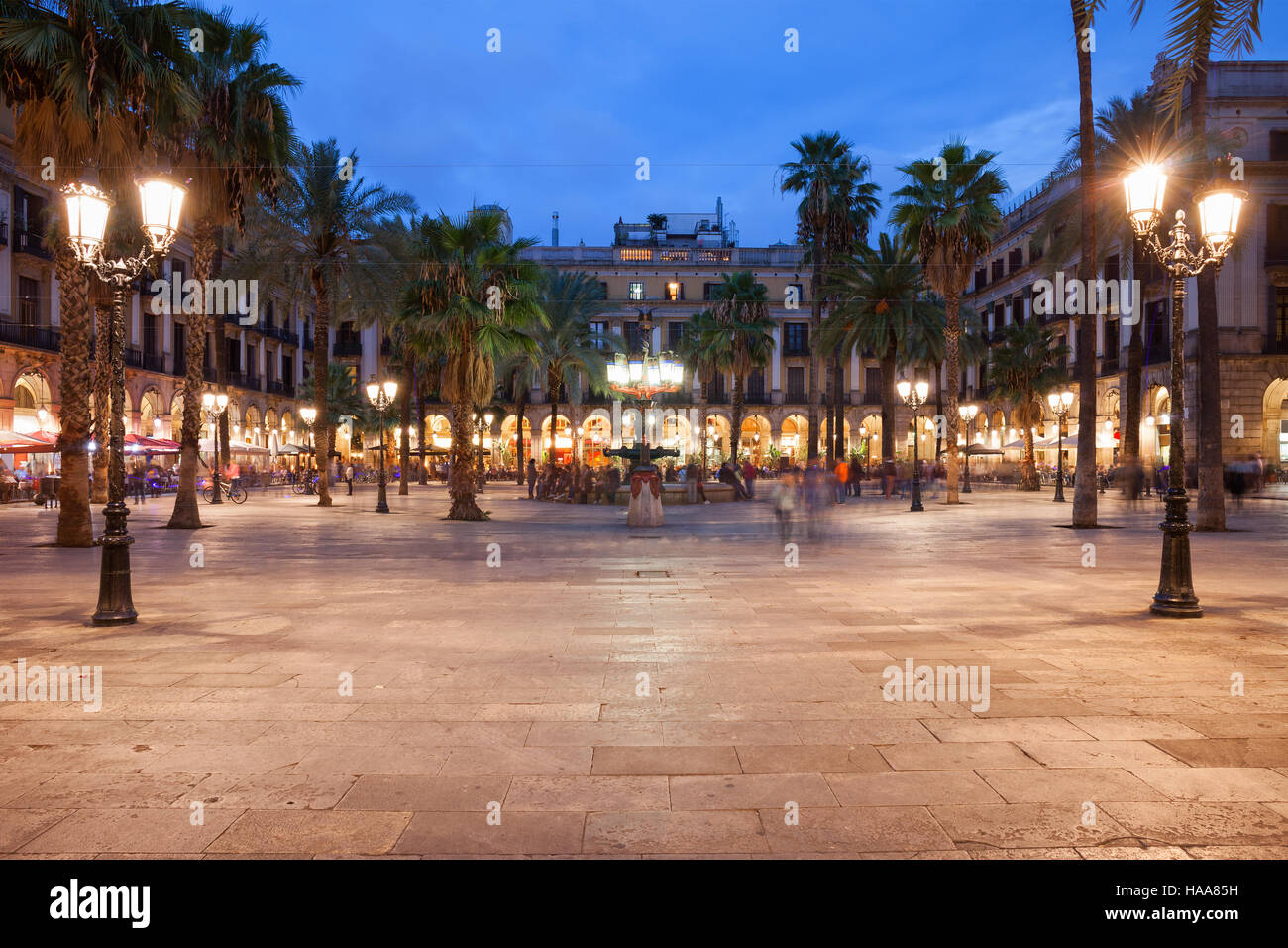Placa Reial in Barcelona at night, Royal Square in historic city centre ...