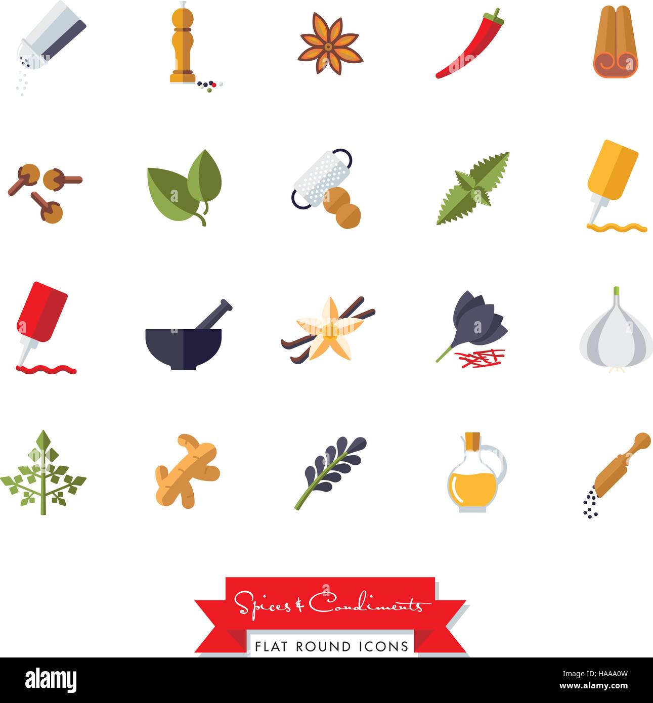 Collection of spices, condiments, herbs and seasoning flat design isolated icons Stock Vector ...