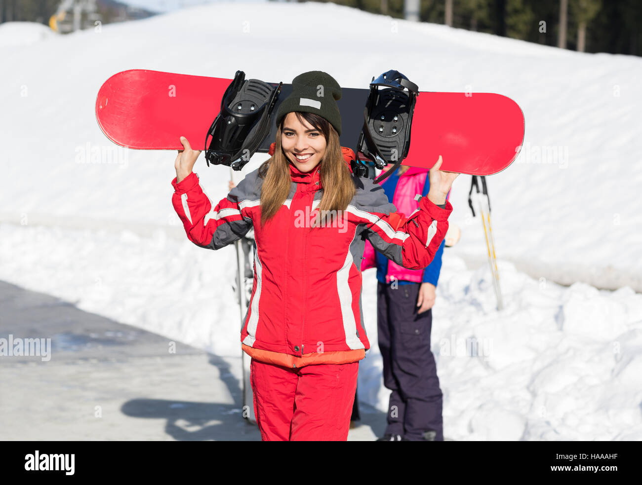Asian Girl Tourist Snowboard Ski Resort Snow Winter Mountain Happy ...