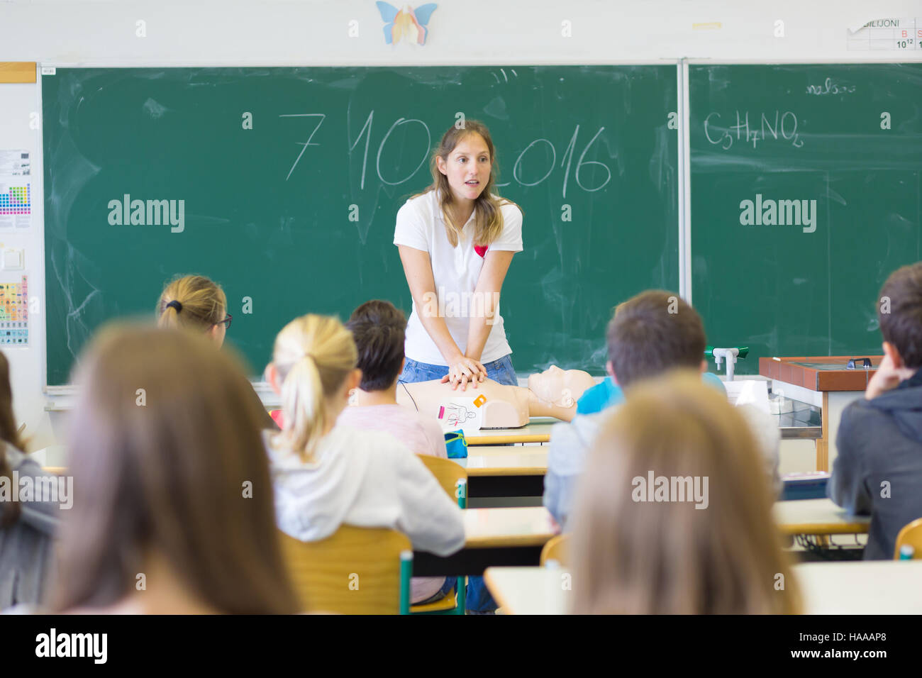 First aid resuscitation course in primary school Stock Photo - Alamy