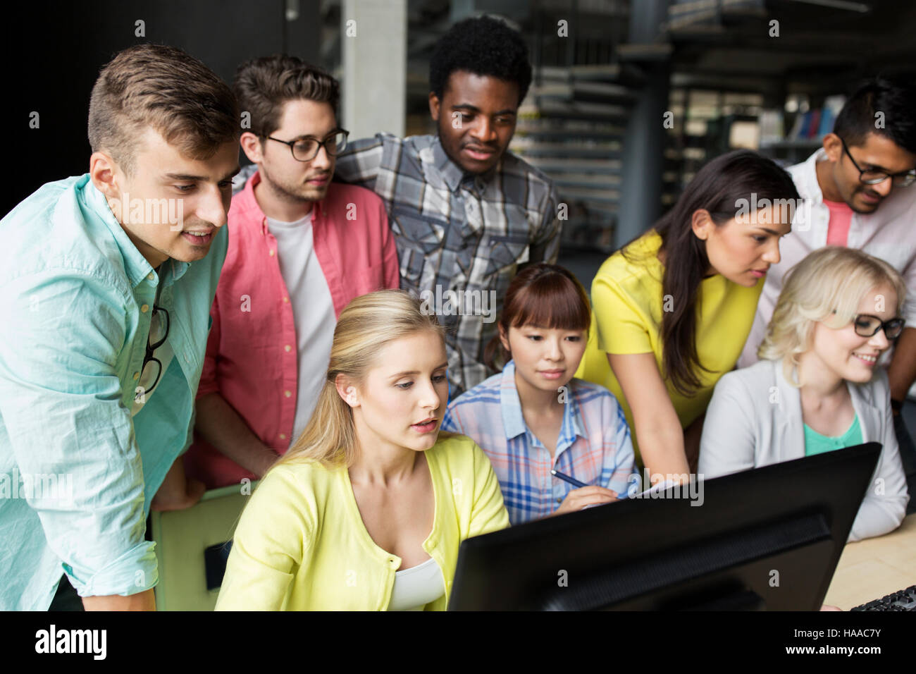 international students with computers at library Stock Photo - Alamy