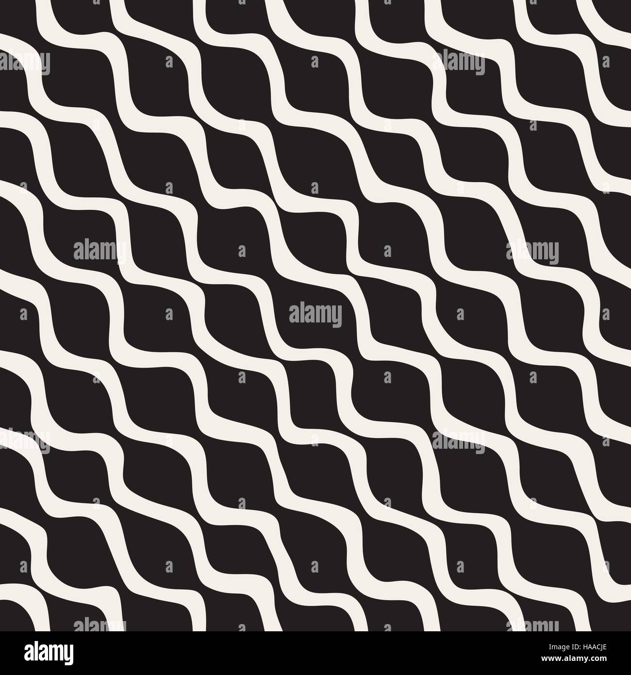 Vector Seamless Black and White Hand Drawn Diagonal Wavy Lines Pattern ...