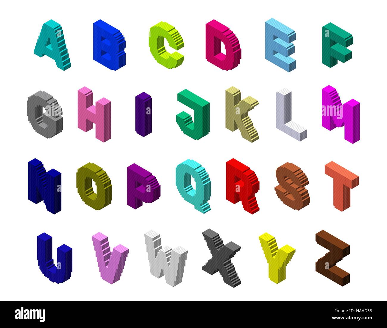 3d pixelated capital letter set.Isolated on white background.Vector ...