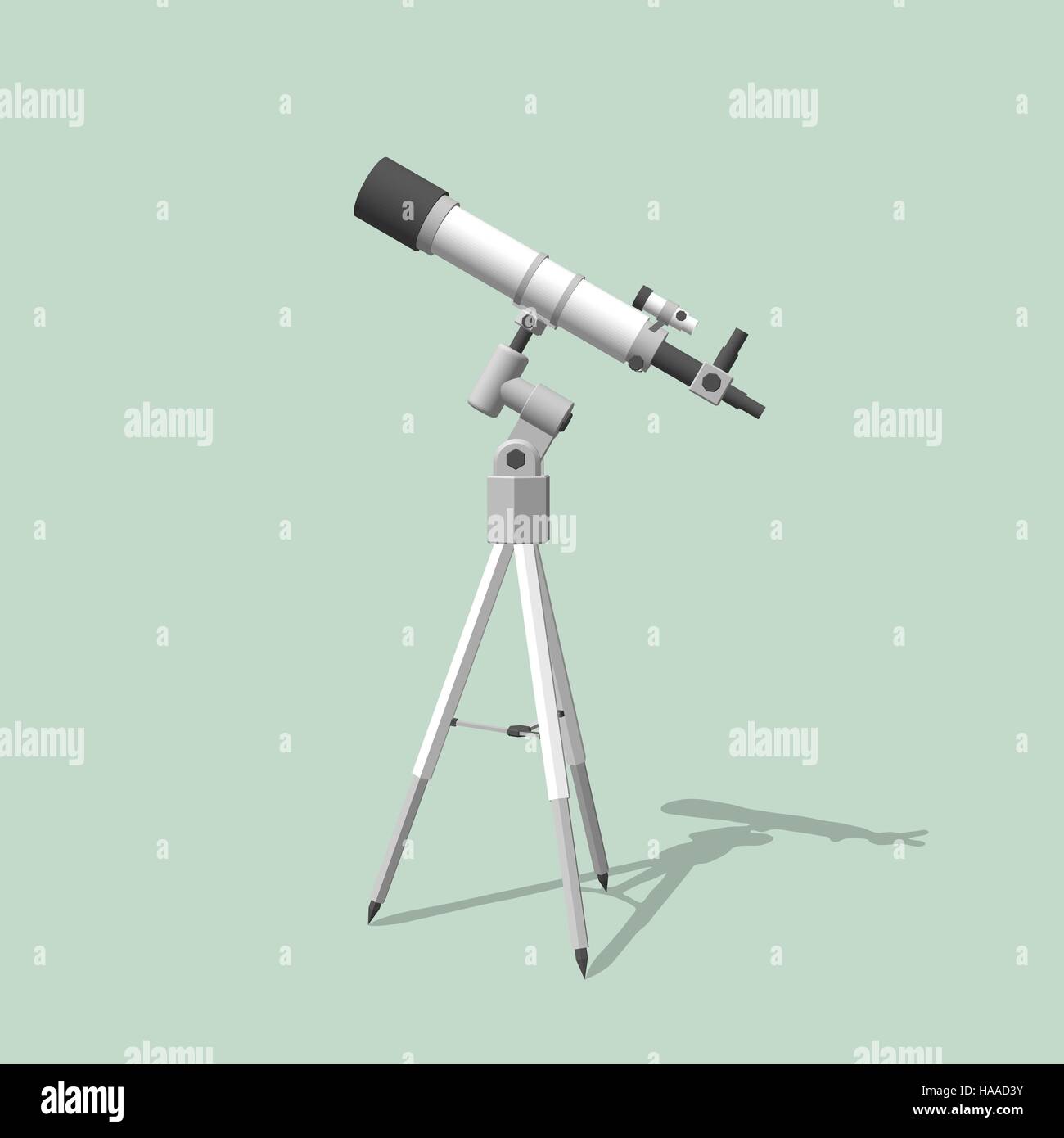 Telescope. Isolated on green background. 3d Vector illustration. Side ...