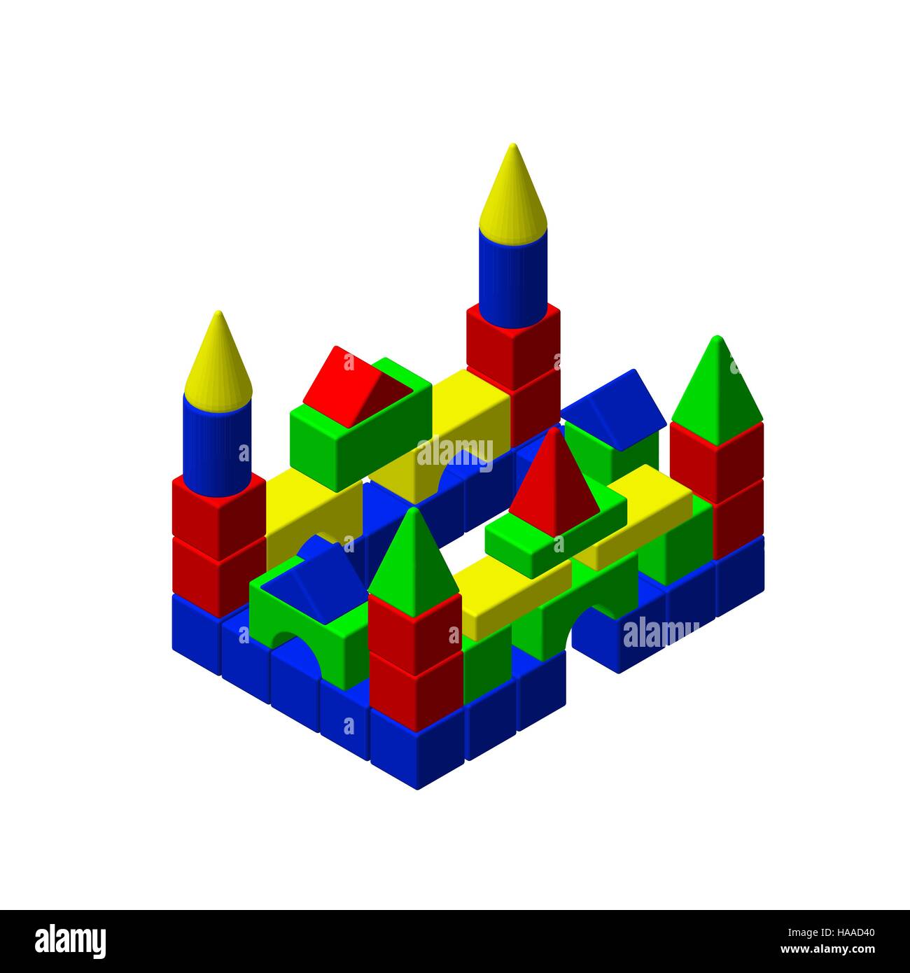 Castle from toy building blocks.Isolated on white background. 3d Vector ...