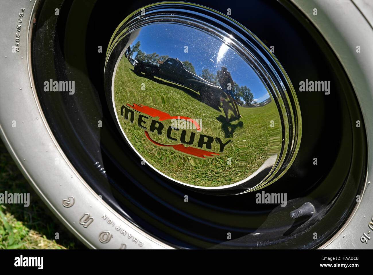 classic old american mercury wheel with white sidewall tyre in glen ...