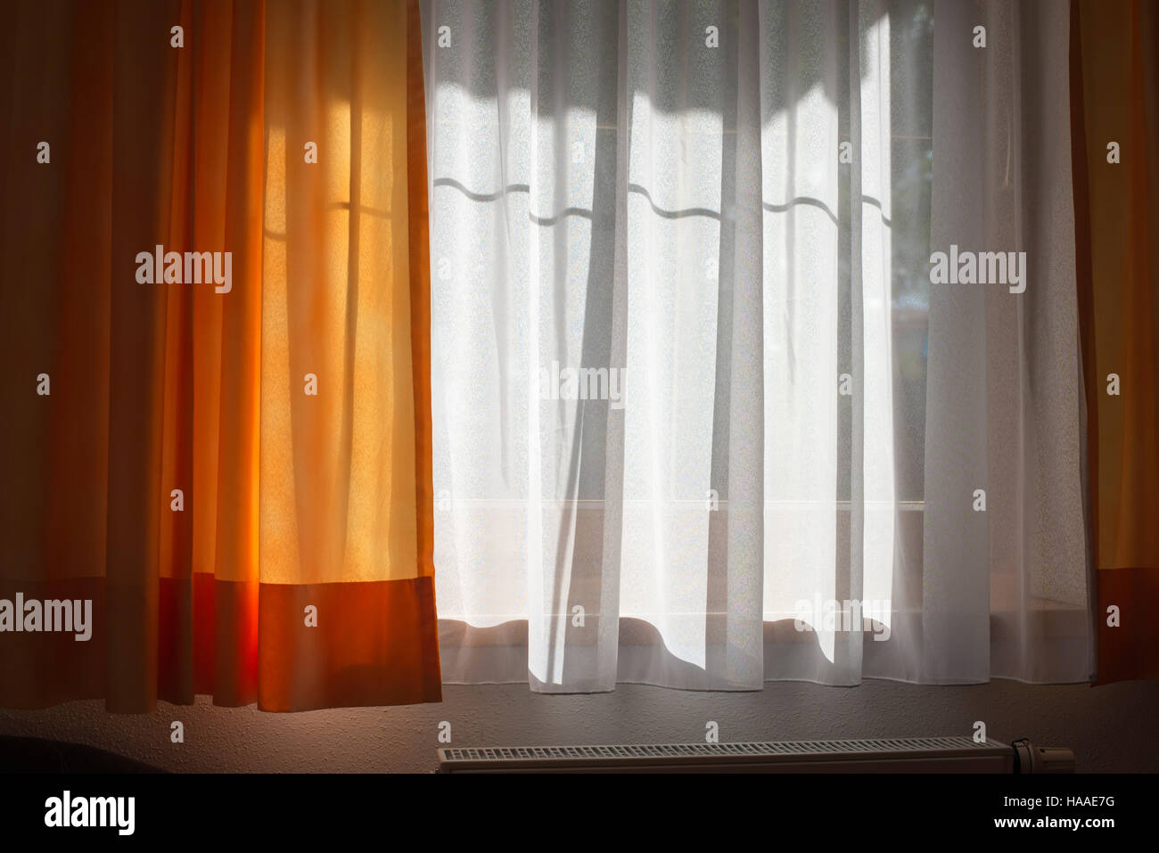 home curtains interior with bright sunlight behind the window Stock ...