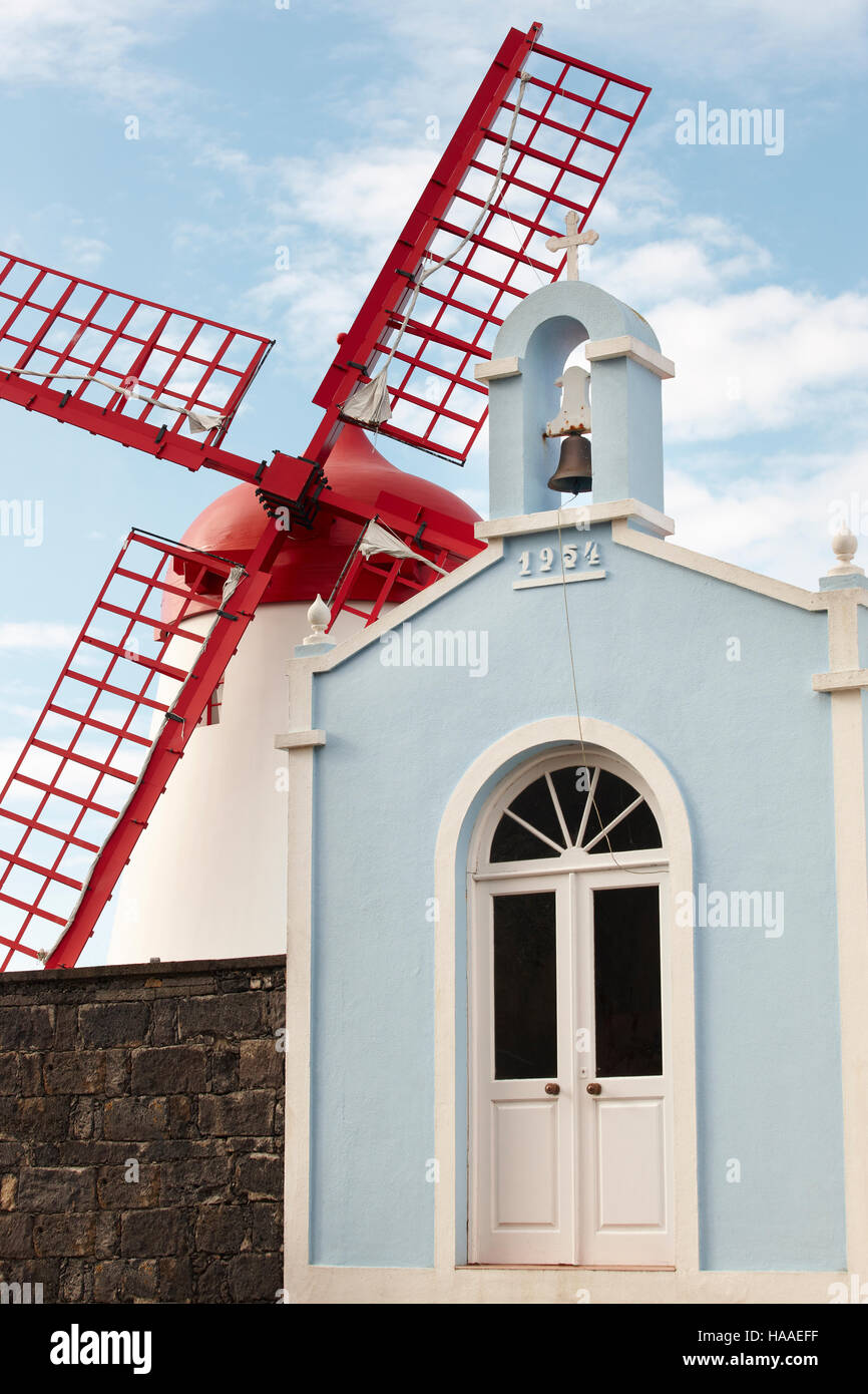 Azores traditional chapel, imperio, and windmill in Sao Miguel ...