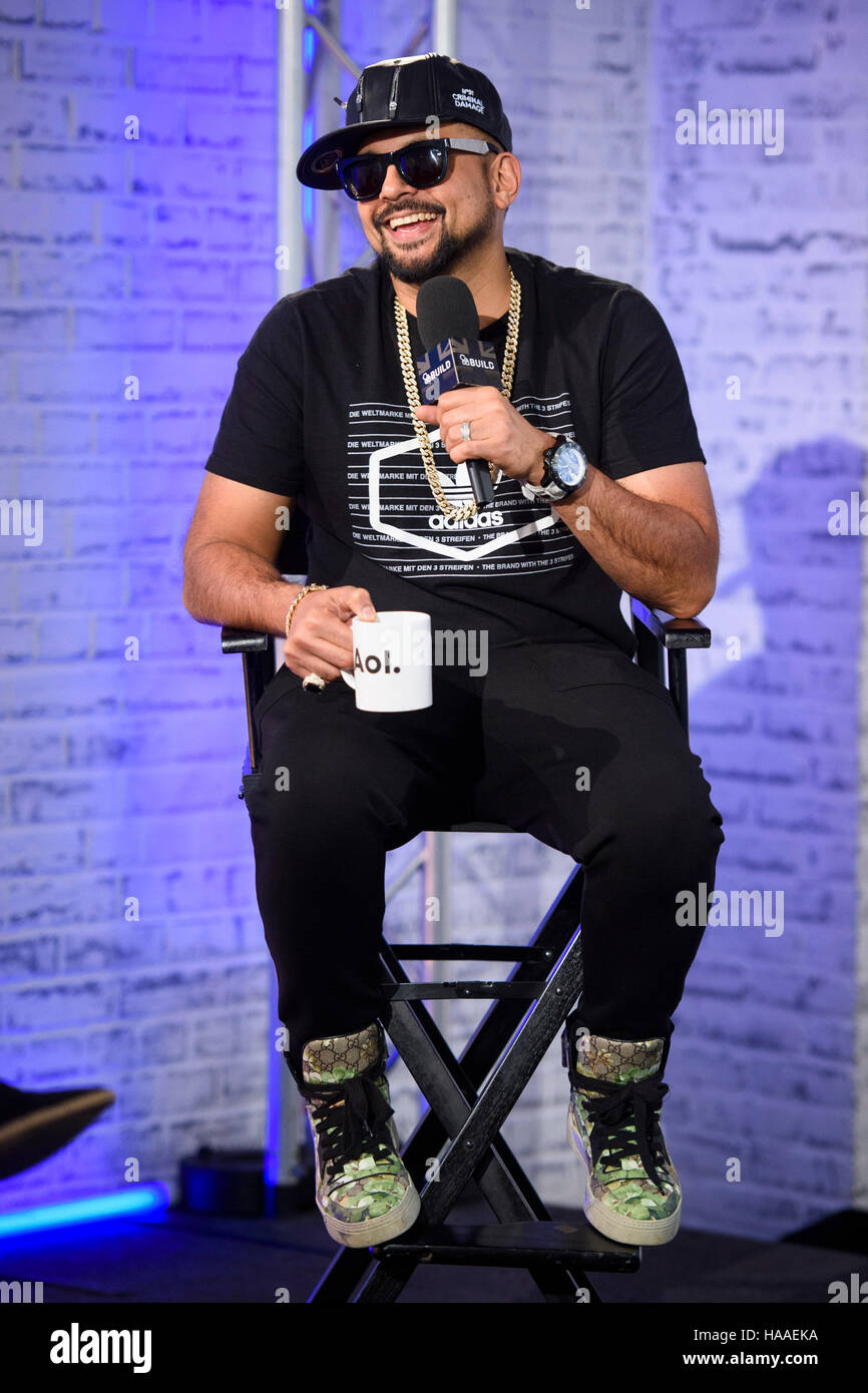Sean Paul speaking at an AOL BUILD series London event at AOL's Capper ...