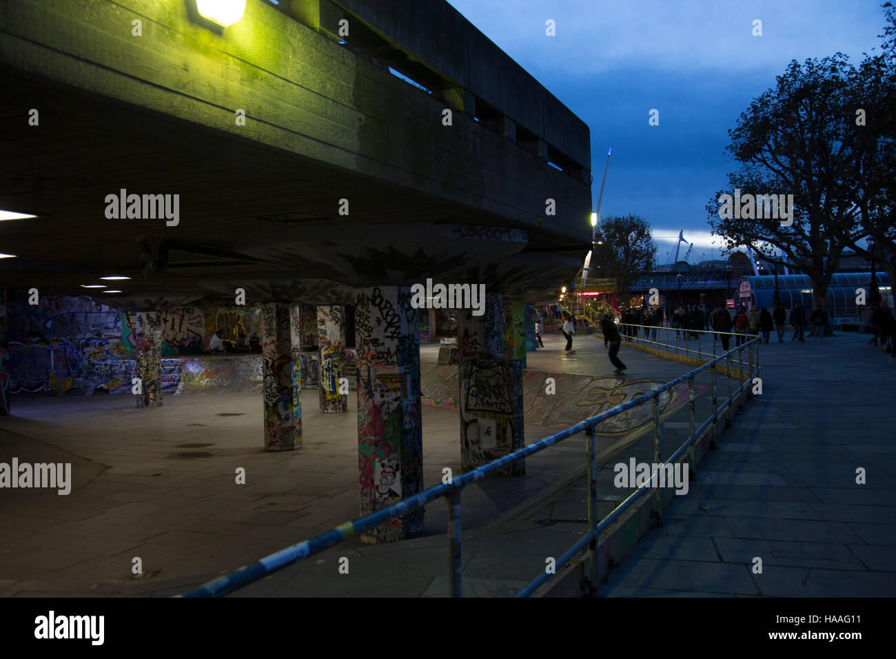 Night view of the Undercroft sakteboarding area on the Southbank ...