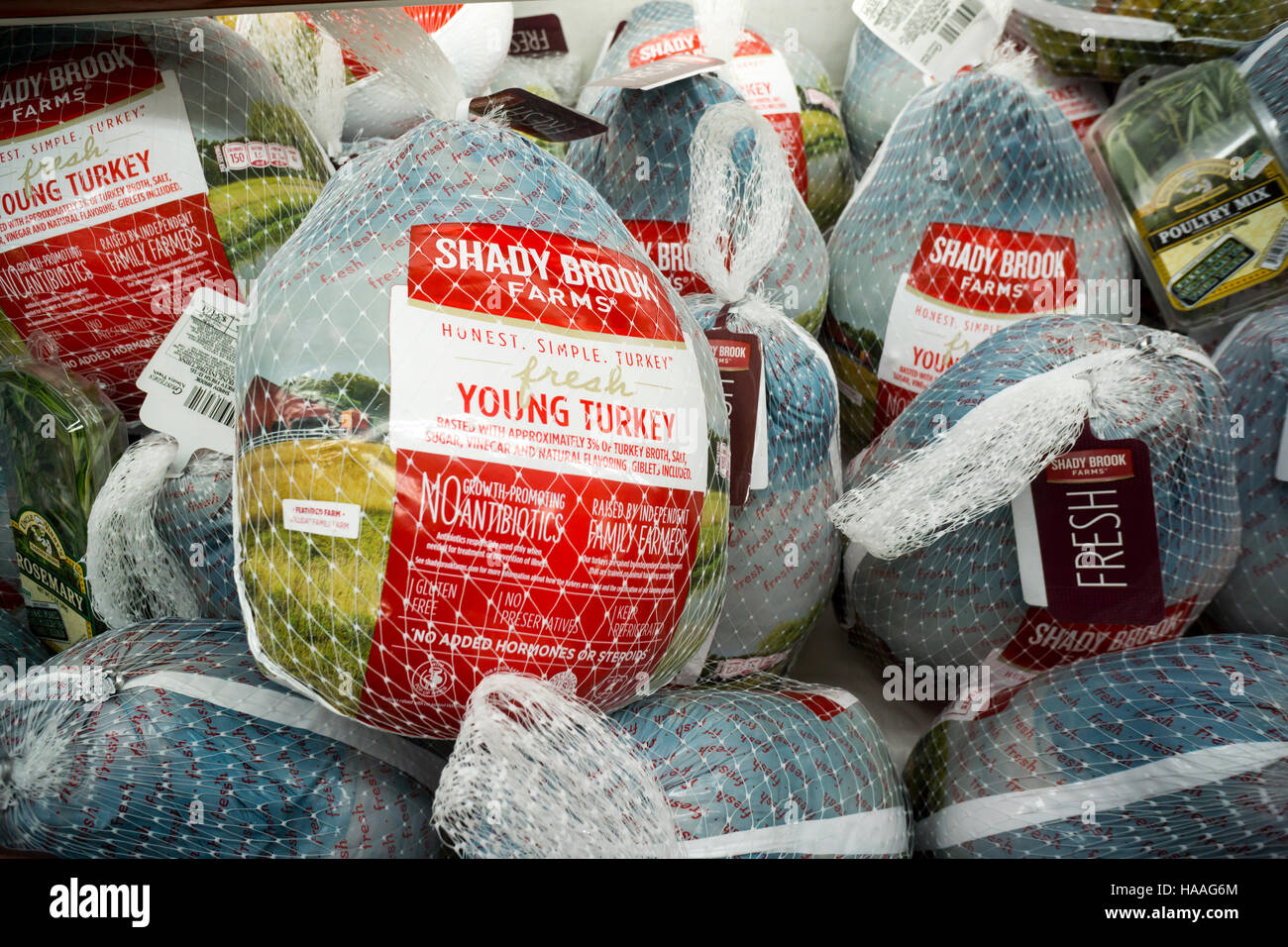 Shady Brook brand fresh Turkeys for sale in a supermarket in New York ...