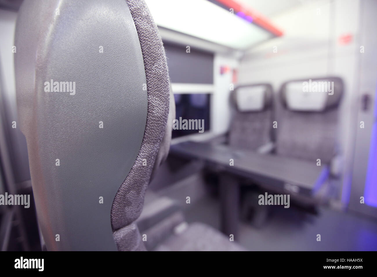 Emtpy interior of the intercity train of comfort class Stock Photo - Alamy