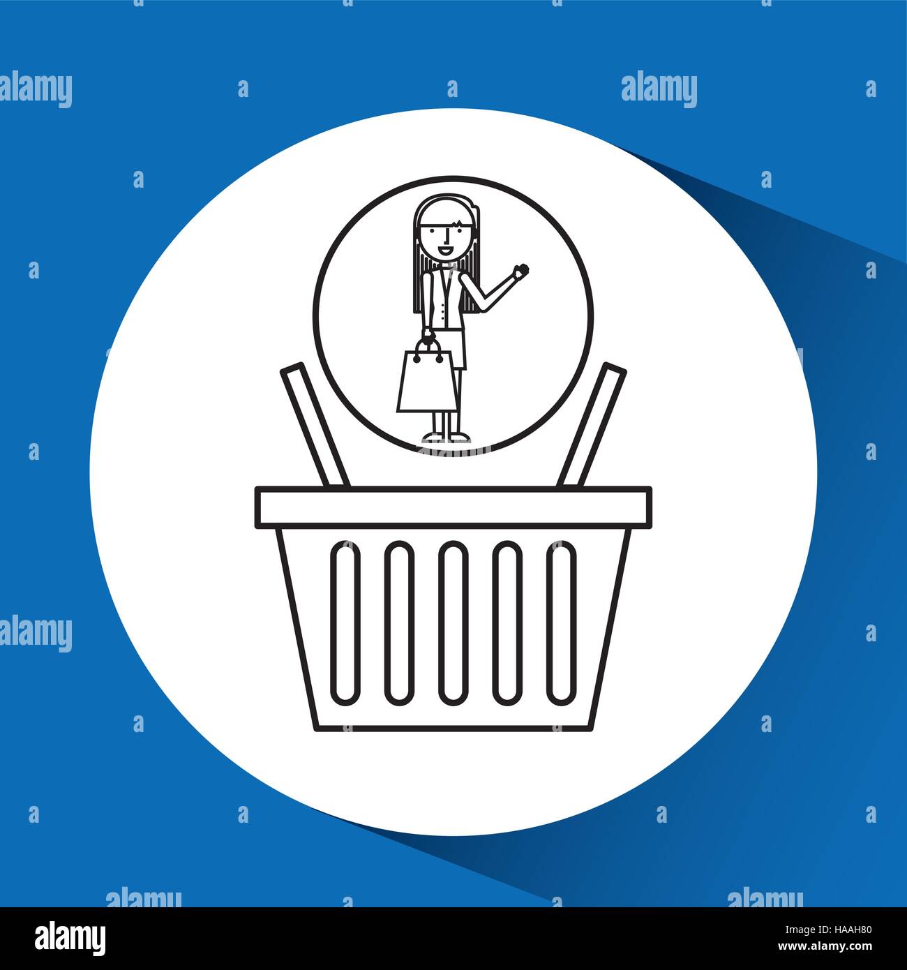 drawing girl shopping with basket buy vector illustration eps 10 Stock ...