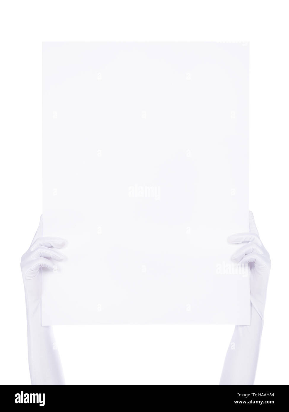 Hands holding big blank paper sign over head, background for text Stock ...