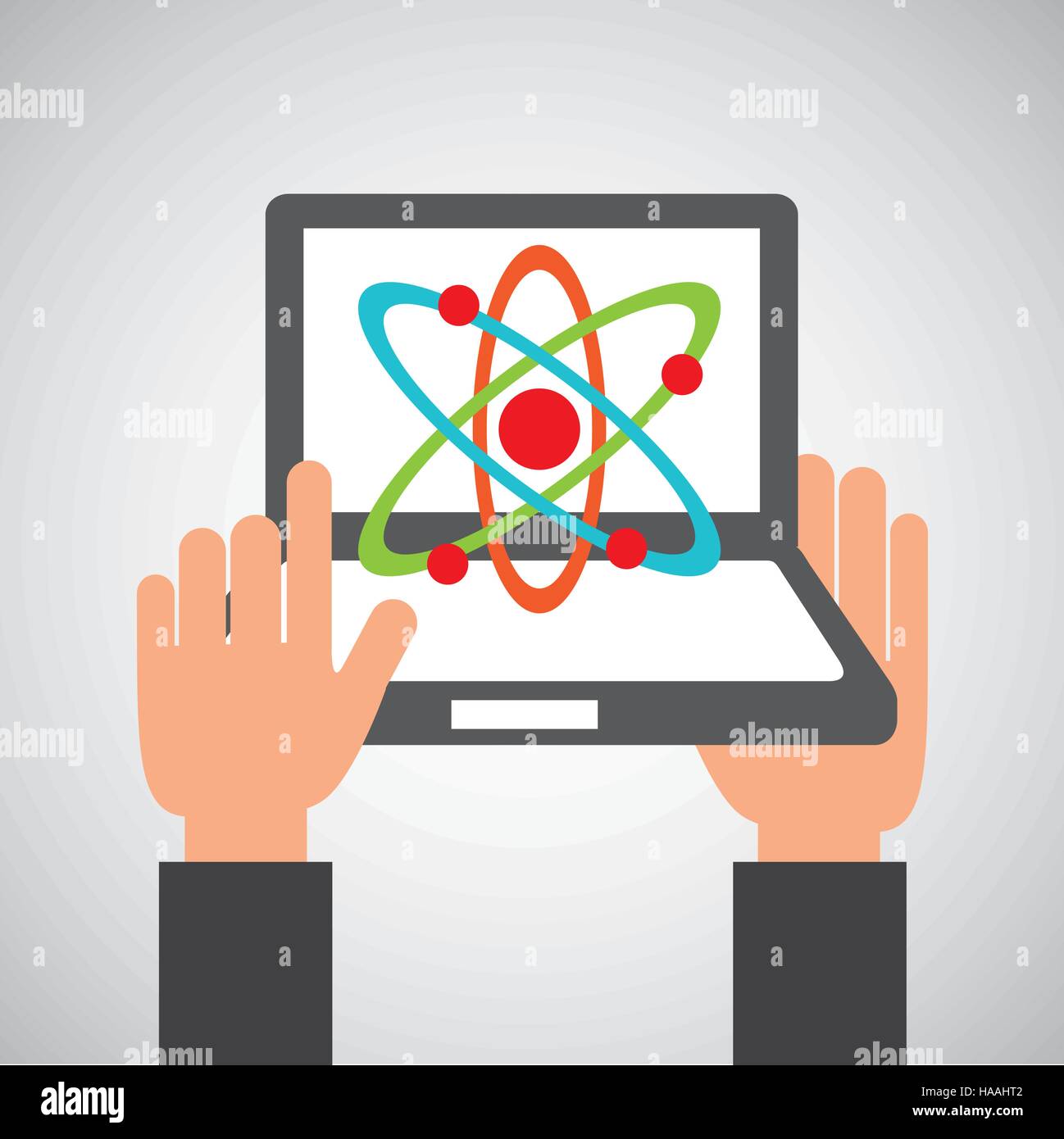 hands holds laptop-online education physics vector illustration eps 10 ...