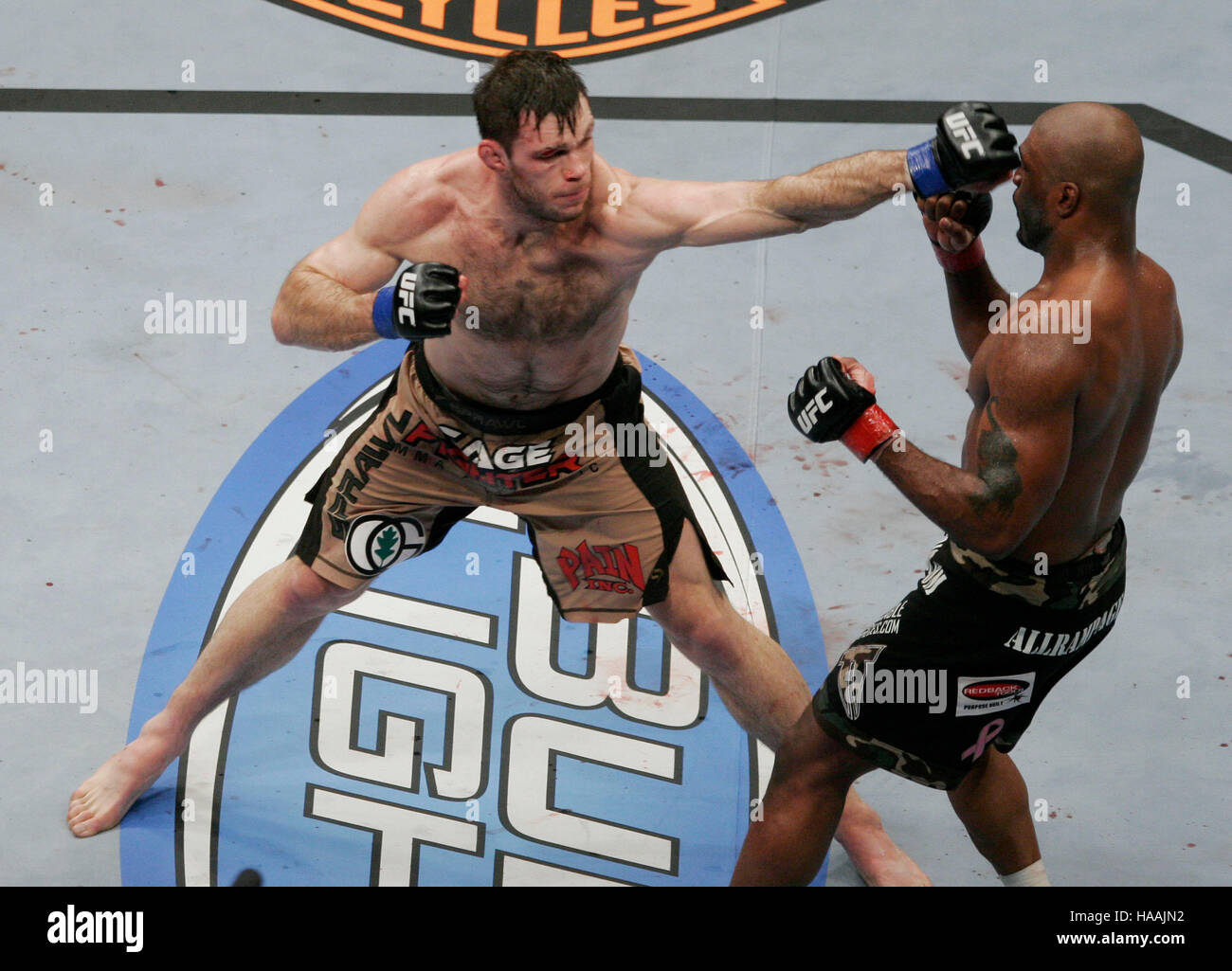 Forrest Griffin (tan shorts) fights Quinton Jackson (black shorts ...