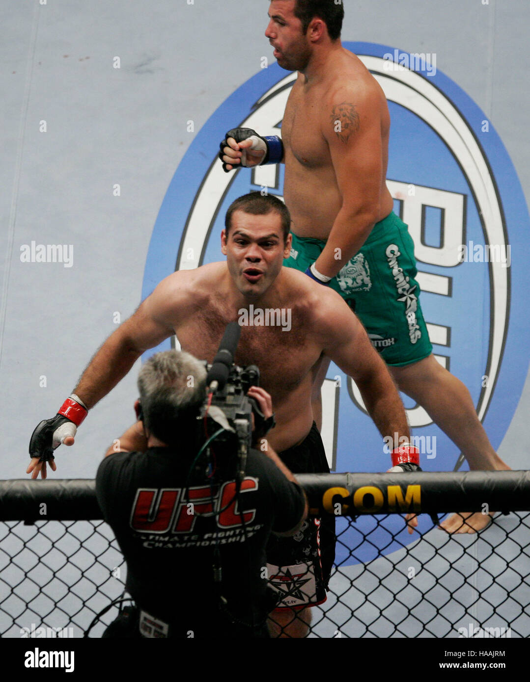 Gabriel Gonzaga celebrates his victory over Justin McCully during UFC ...