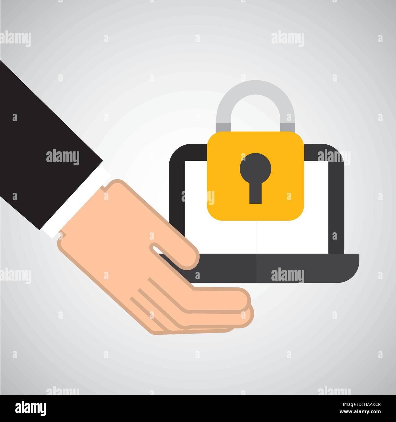 security concept hand with laptop vector illustration eps 10 Stock ...