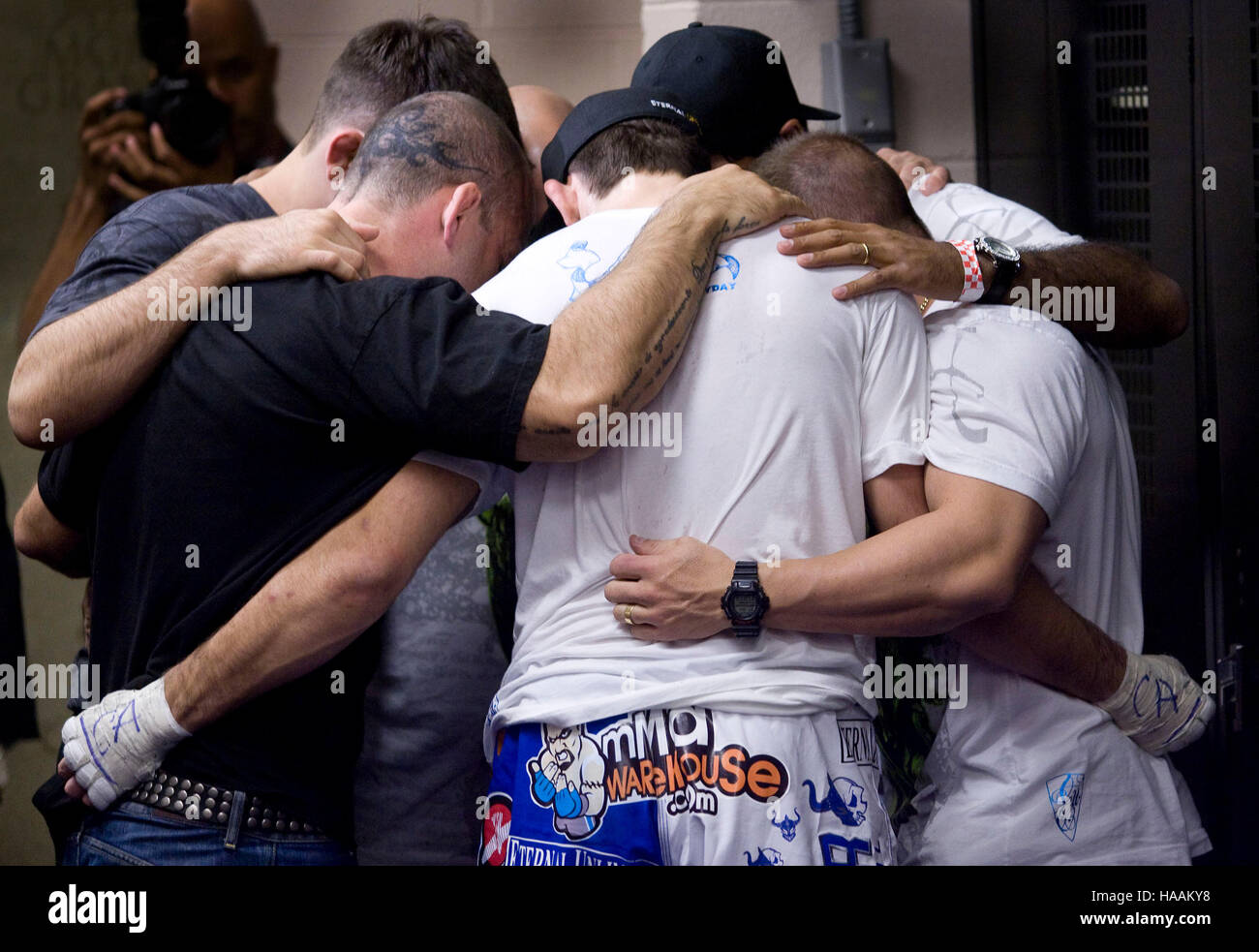 Fighter say a prayer together in locker room at UFC 91at the MGM Grand ...