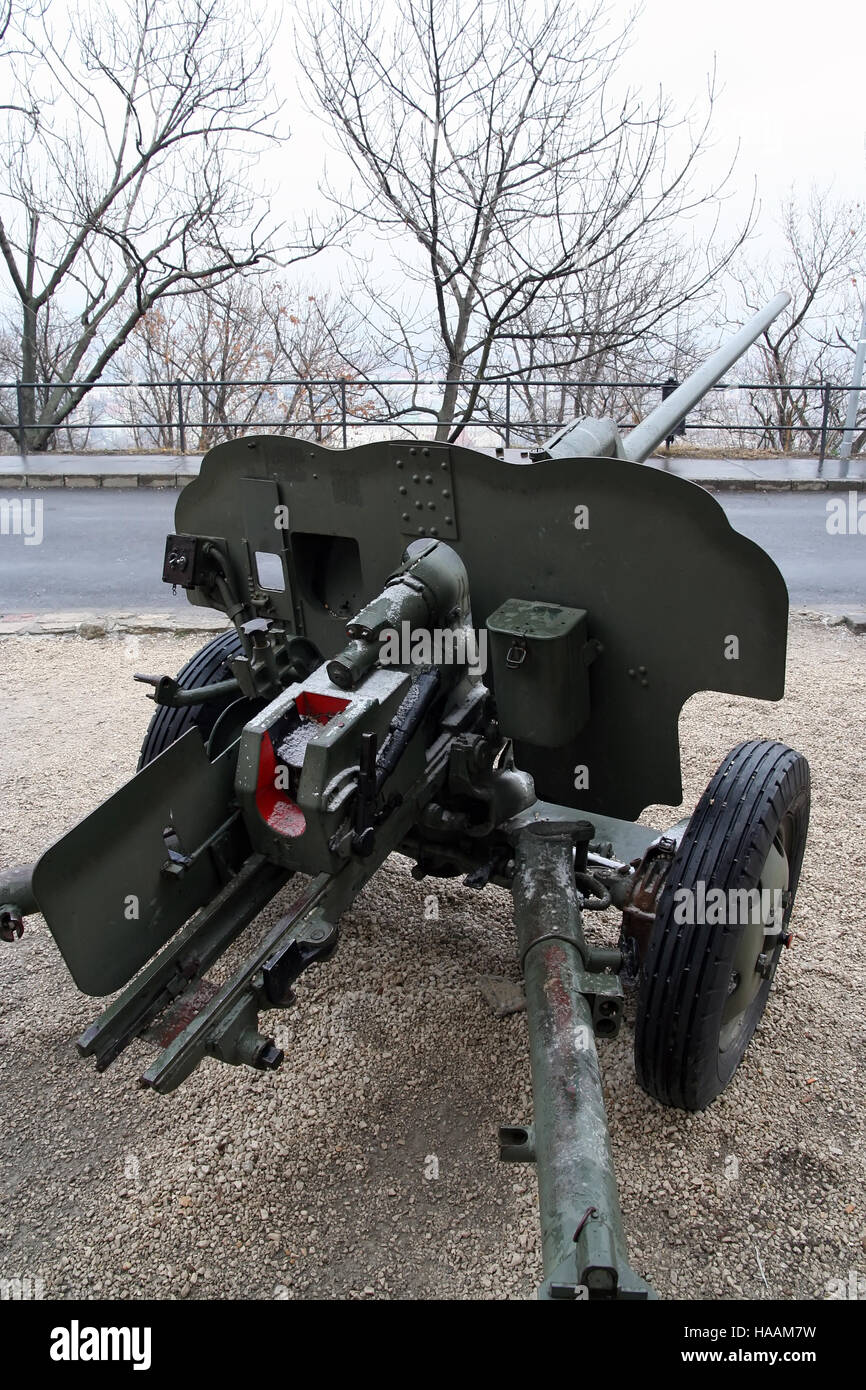 Second World War artillery. Old obsolete military weapon. Obsolete ...
