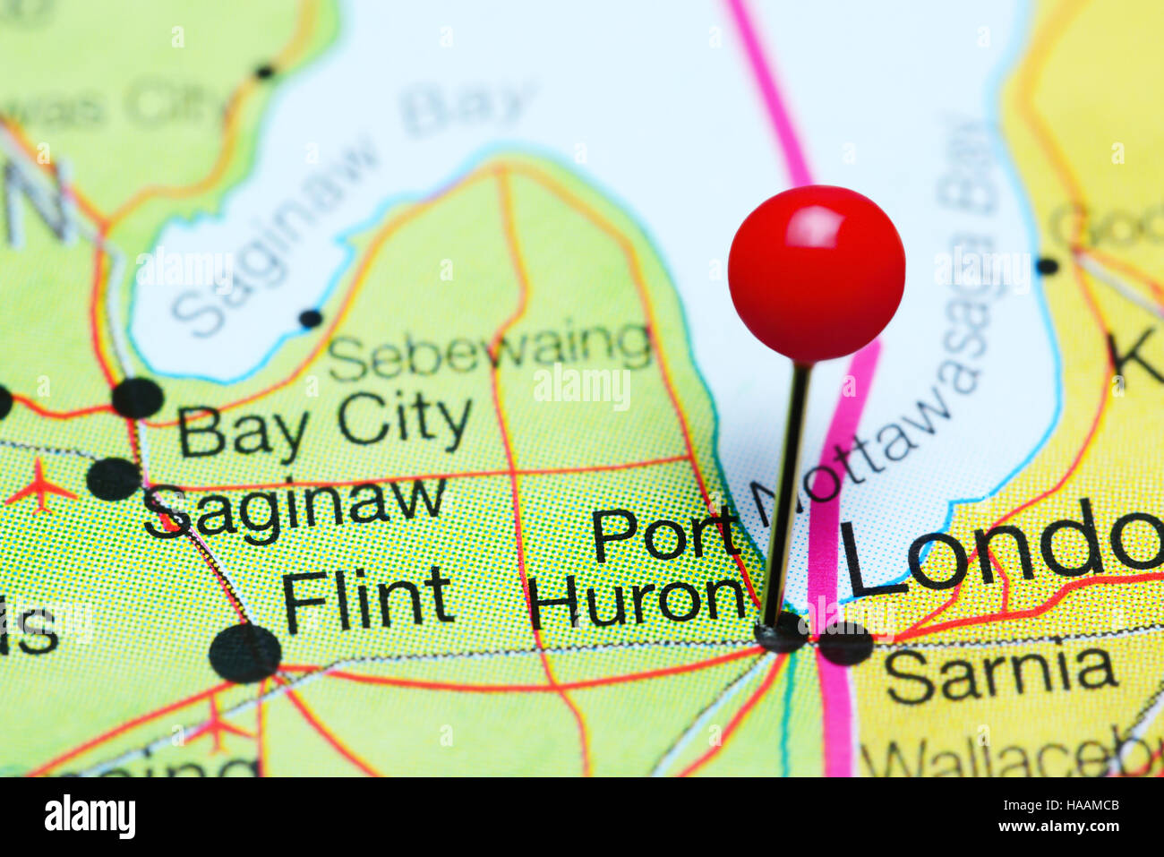 Port Huron pinned on a map of Michigan, USA Stock Photo - Alamy