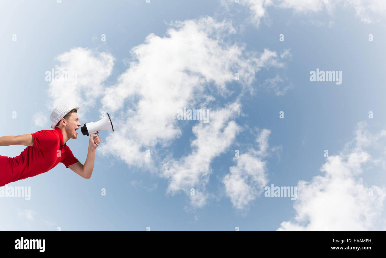 Guy making announcement Stock Photo - Alamy