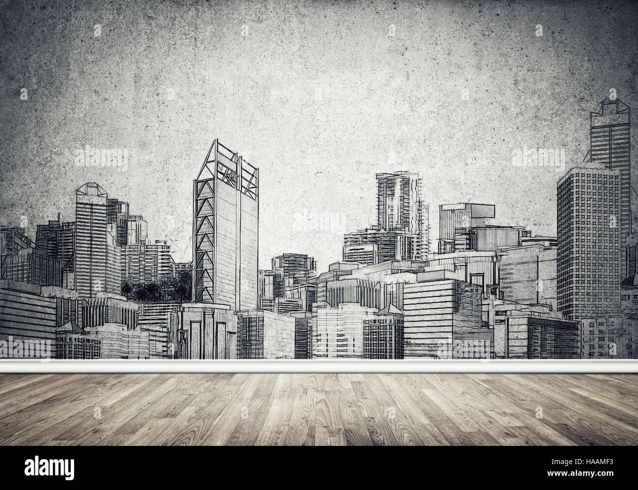 City design on wall Stock Photo - Alamy