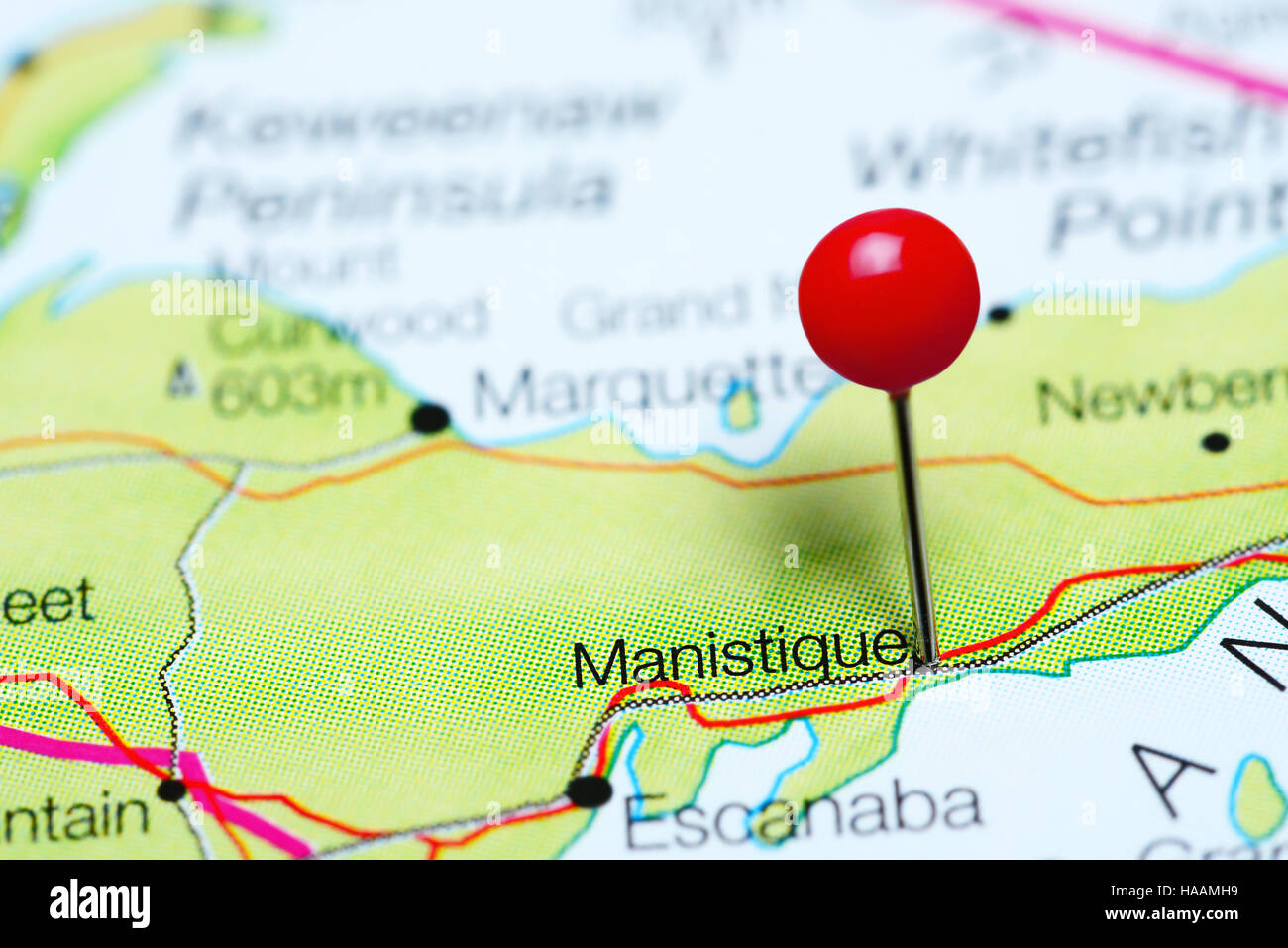 Manistique michigan map hi-res stock photography and images - Alamy