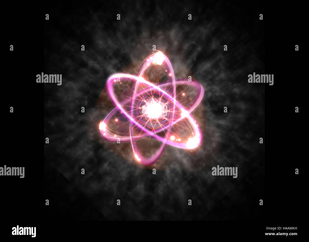 Close up of pink atomic particle background science 3D illustration ...