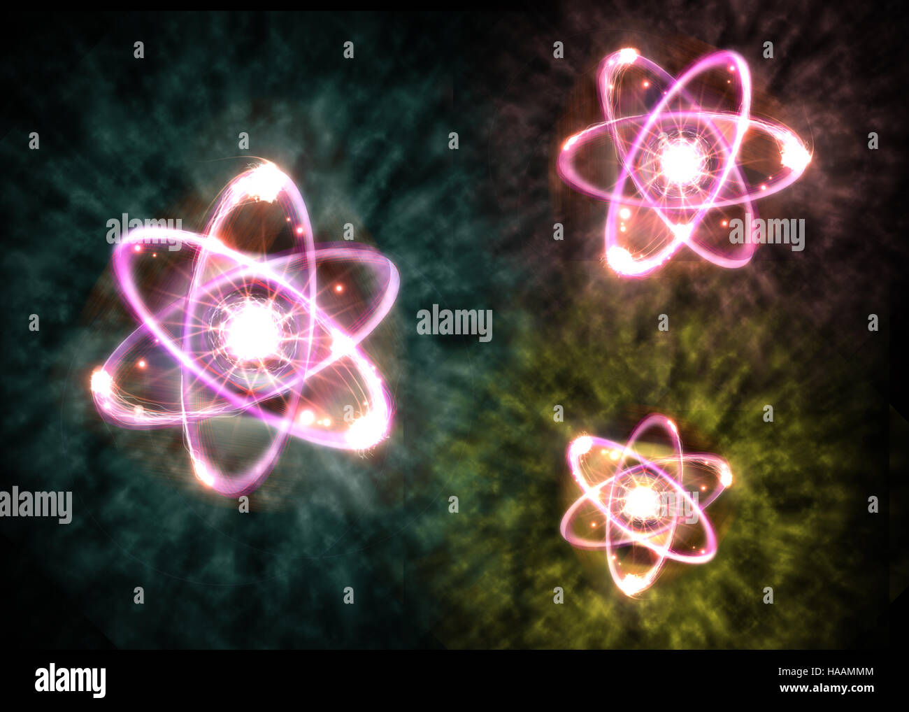 Close up of pink atomic particle background science 3D illustration ...