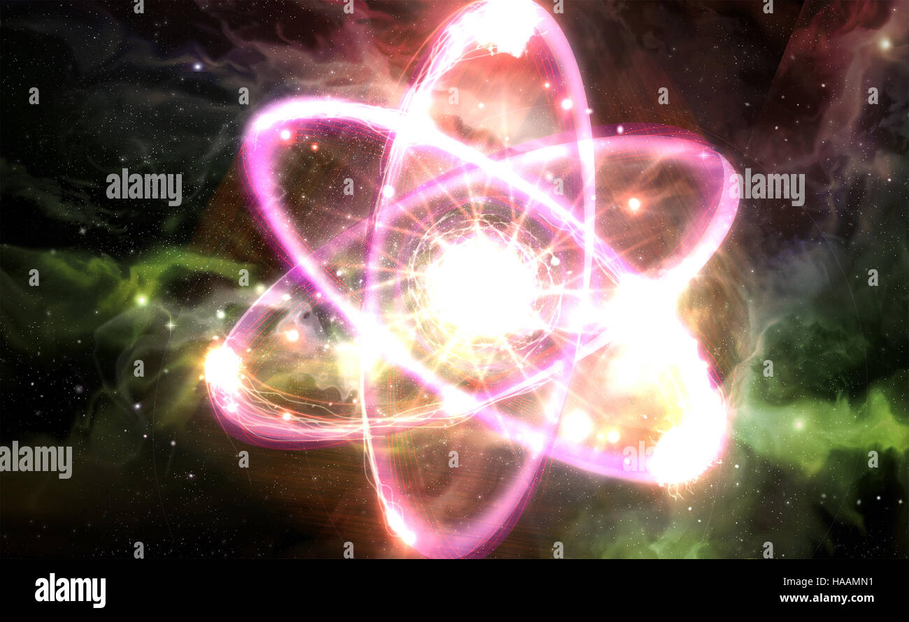 Close up of pink atomic particle background science 3D illustration ...