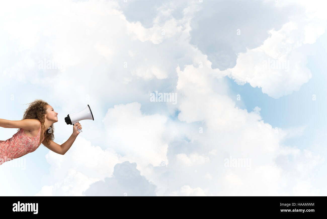 Girl making announcement Stock Photo - Alamy