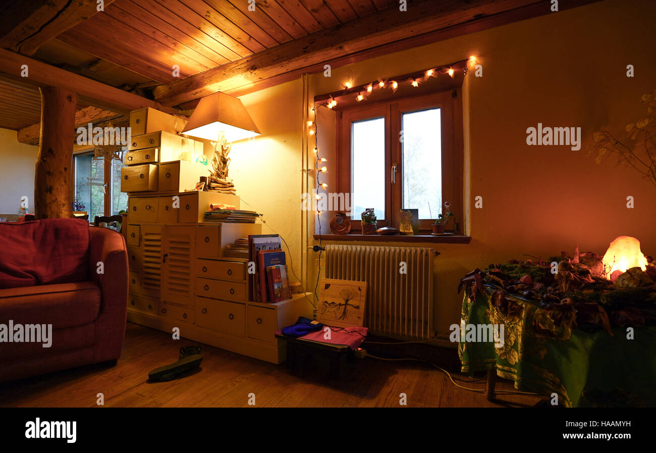 Interior of wooden village house, indoor view, tipycal countryside ...