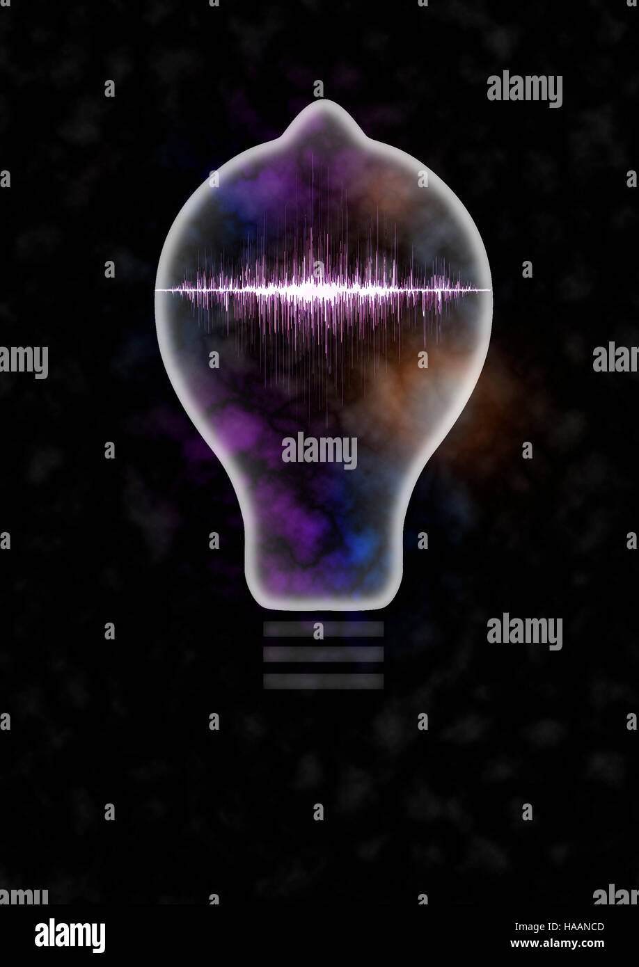 Light bulb 3d illustration containing neon sound wave Stock Photo - Alamy