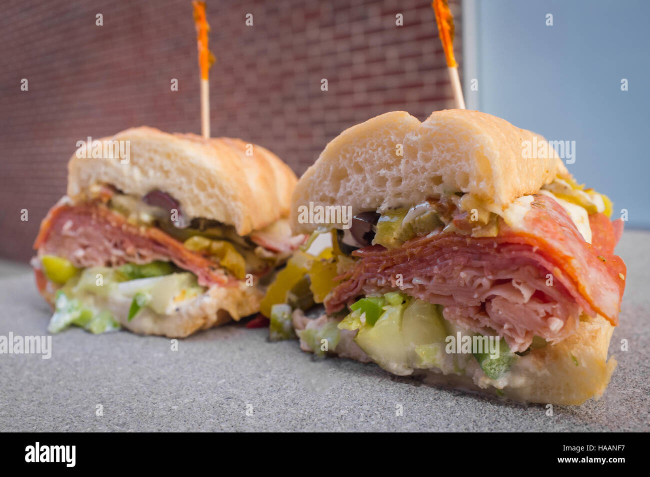 The works Italian sub sandwich with fancy toothpicks Stock Photo - Alamy
