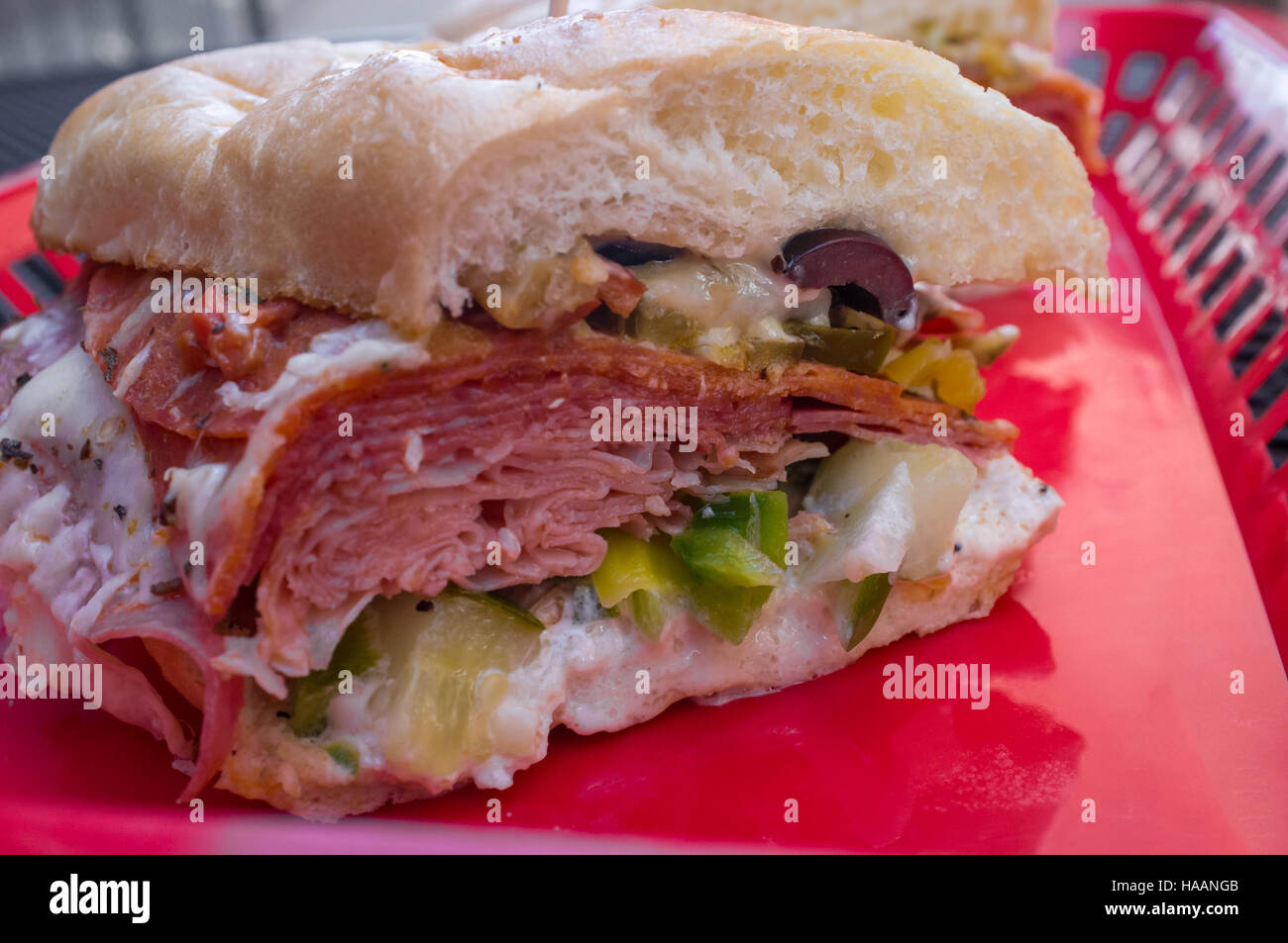 The works Italian sub sandwich with fancy toothpicks Stock Photo - Alamy