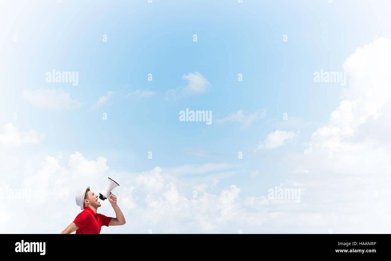 Guy making announcement Stock Photo - Alamy