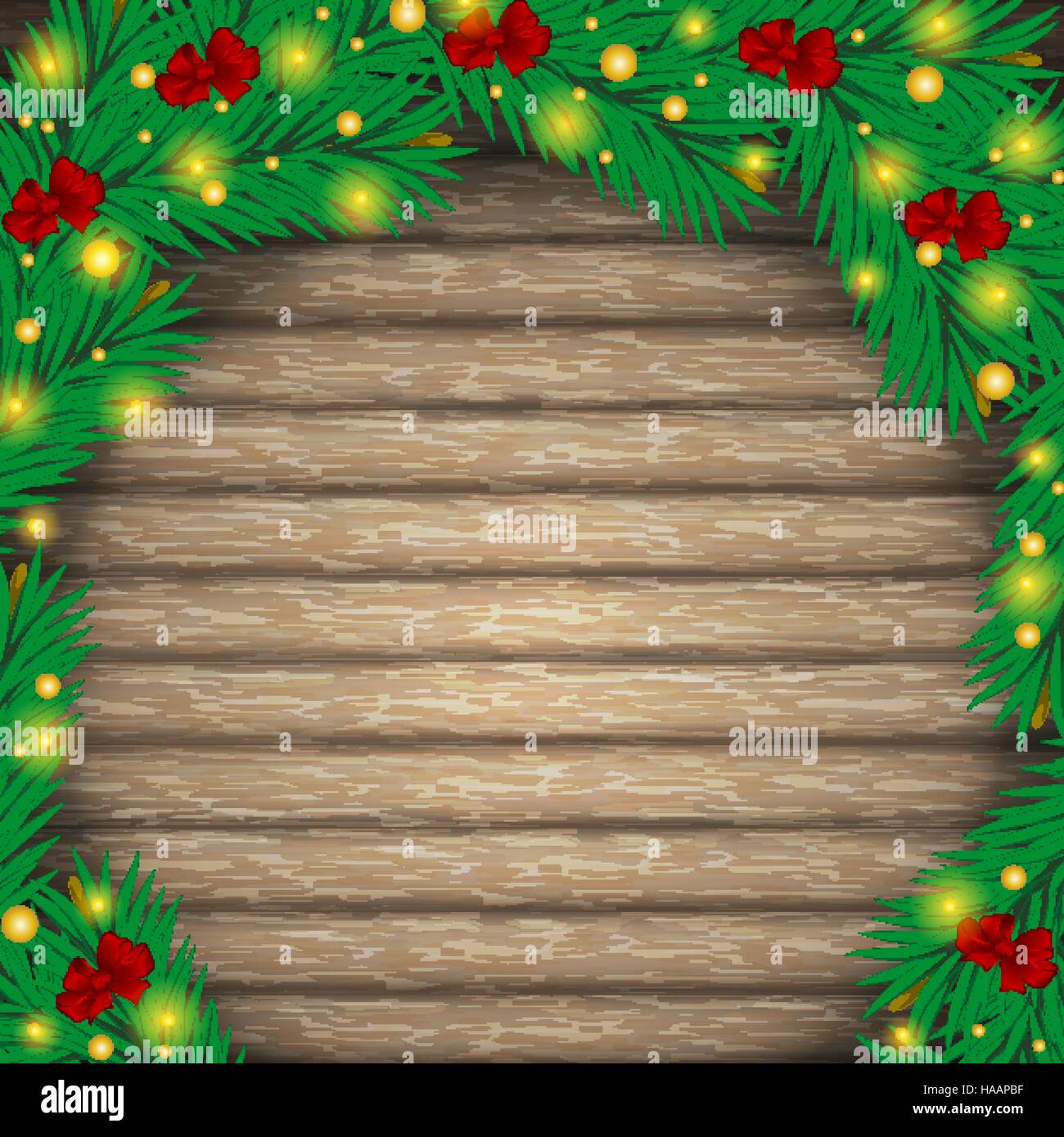 Christmas tree, and decorative elements on background of boards Stock ...