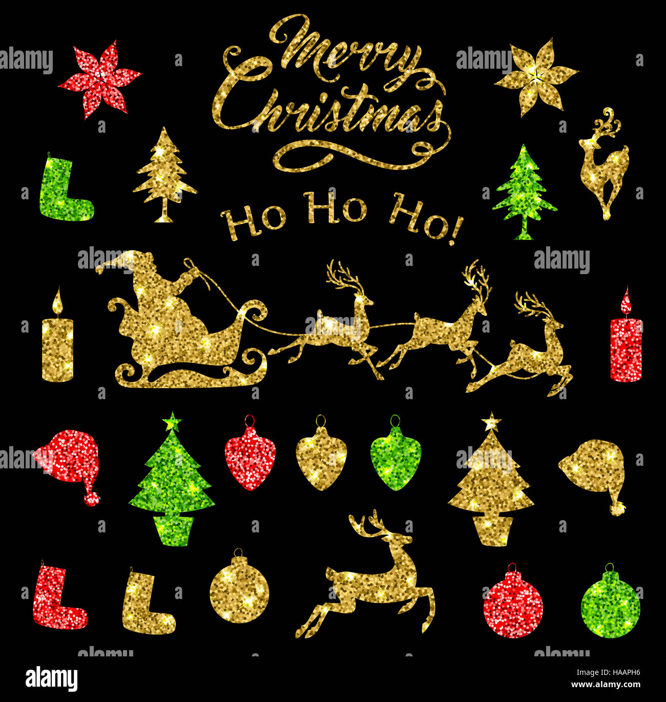 Set of golden glitter Christmas design elements Stock Photo - Alamy