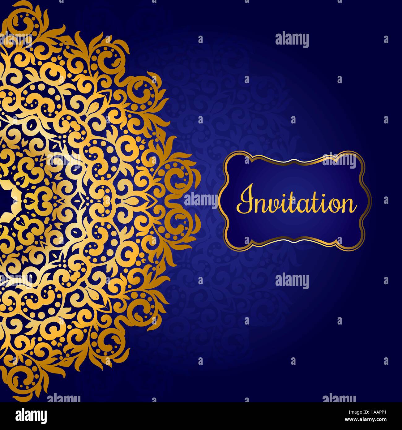 Rich gold invitation card in the Indian style. Bohemian Cards with ...