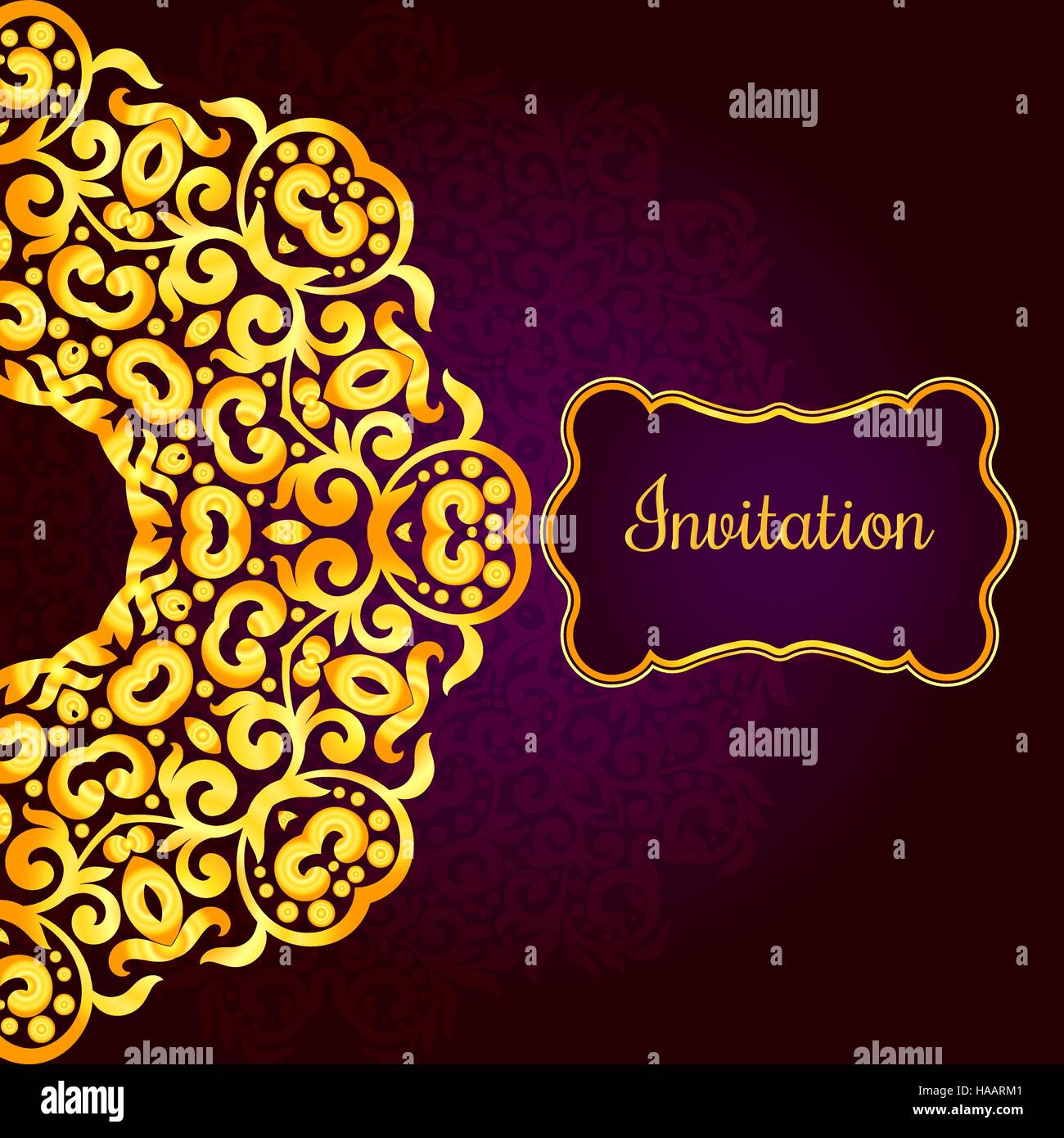 Rich gold invitation card in the Indian style. Bohemian Cards with ...