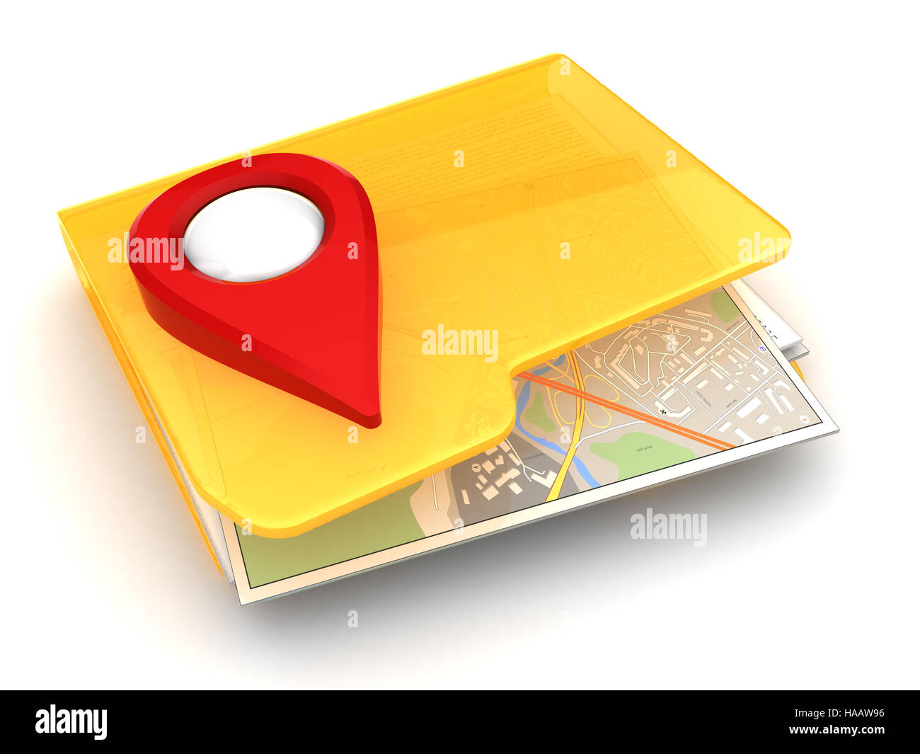 3d illustration of folder icon with maps and navigation symbol Stock ...