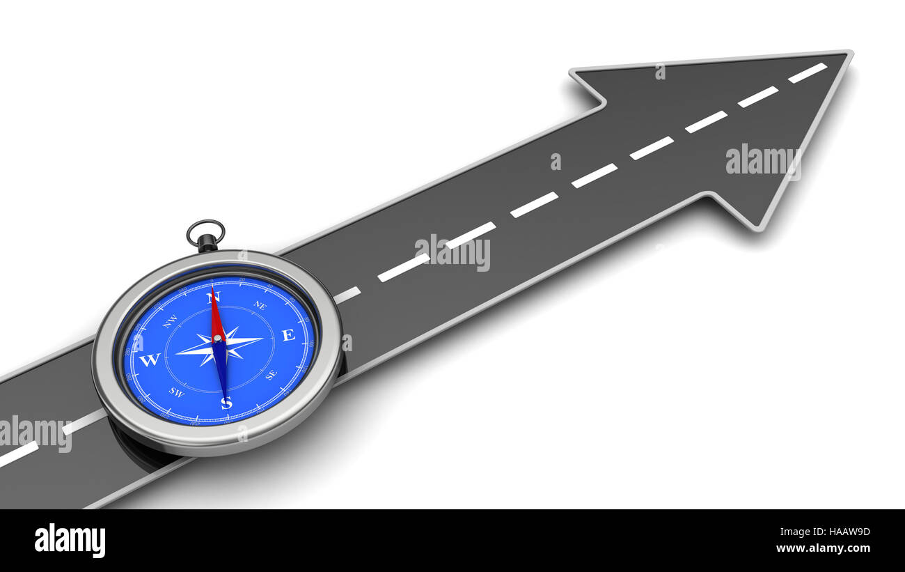 3d illustration of asphalt road with compass Stock Photo - Alamy