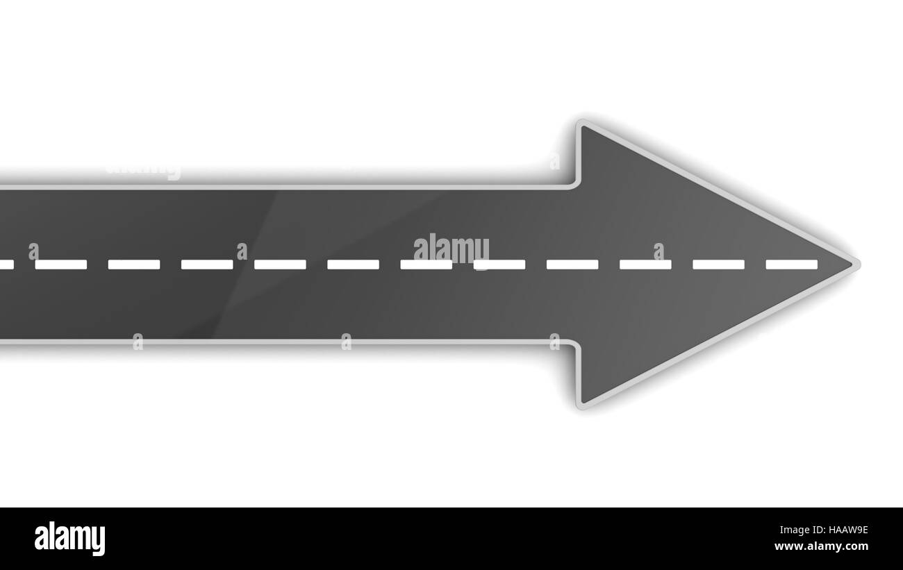 3d illustration of arrow shaped asphalt road, over white background ...