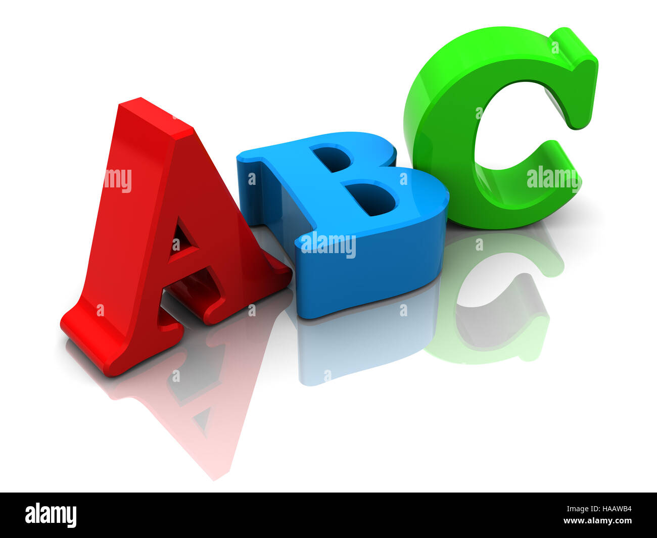 3d illustration of colorful letters abc, over white background Stock ...