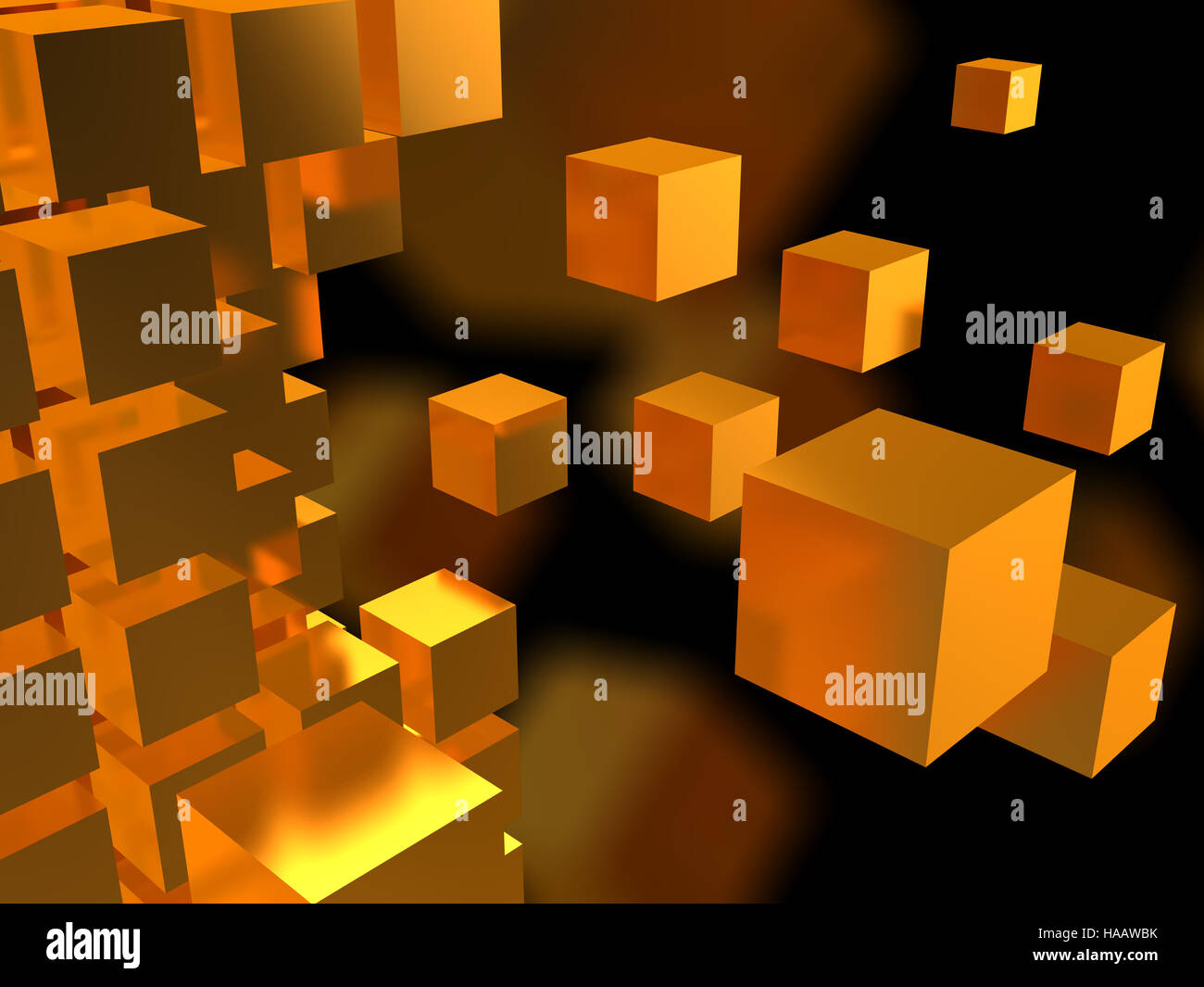 abstract 3d illustration of yellow cubes construction background Stock ...